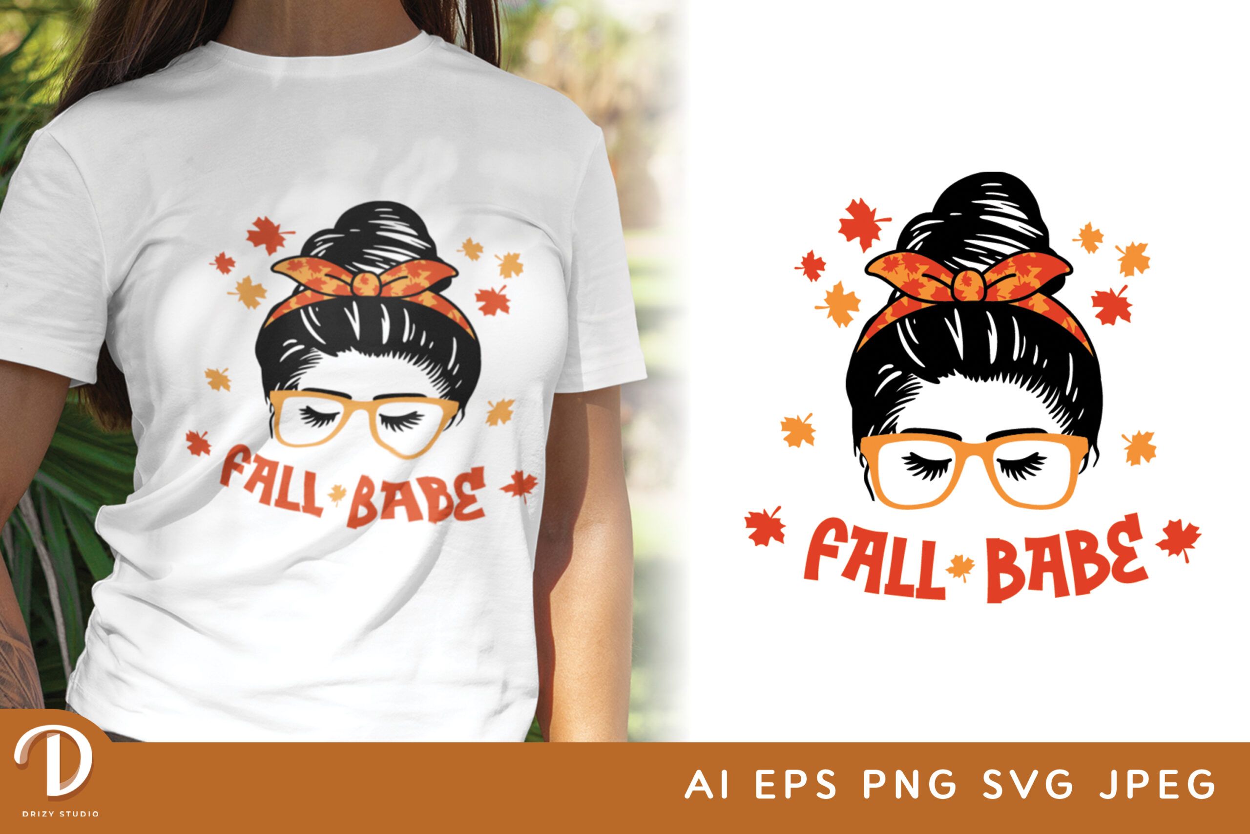 Beautiful SVG Messy Bun "Fall Babe" with Fallen Leaves | Drizy Craft