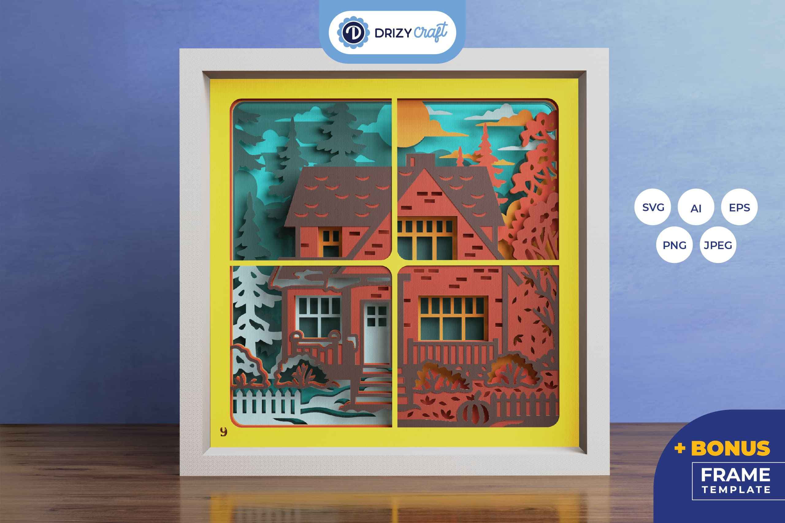 House In 4 Season 3D Shadow Box - The House 3D SVG | Drizy Craft